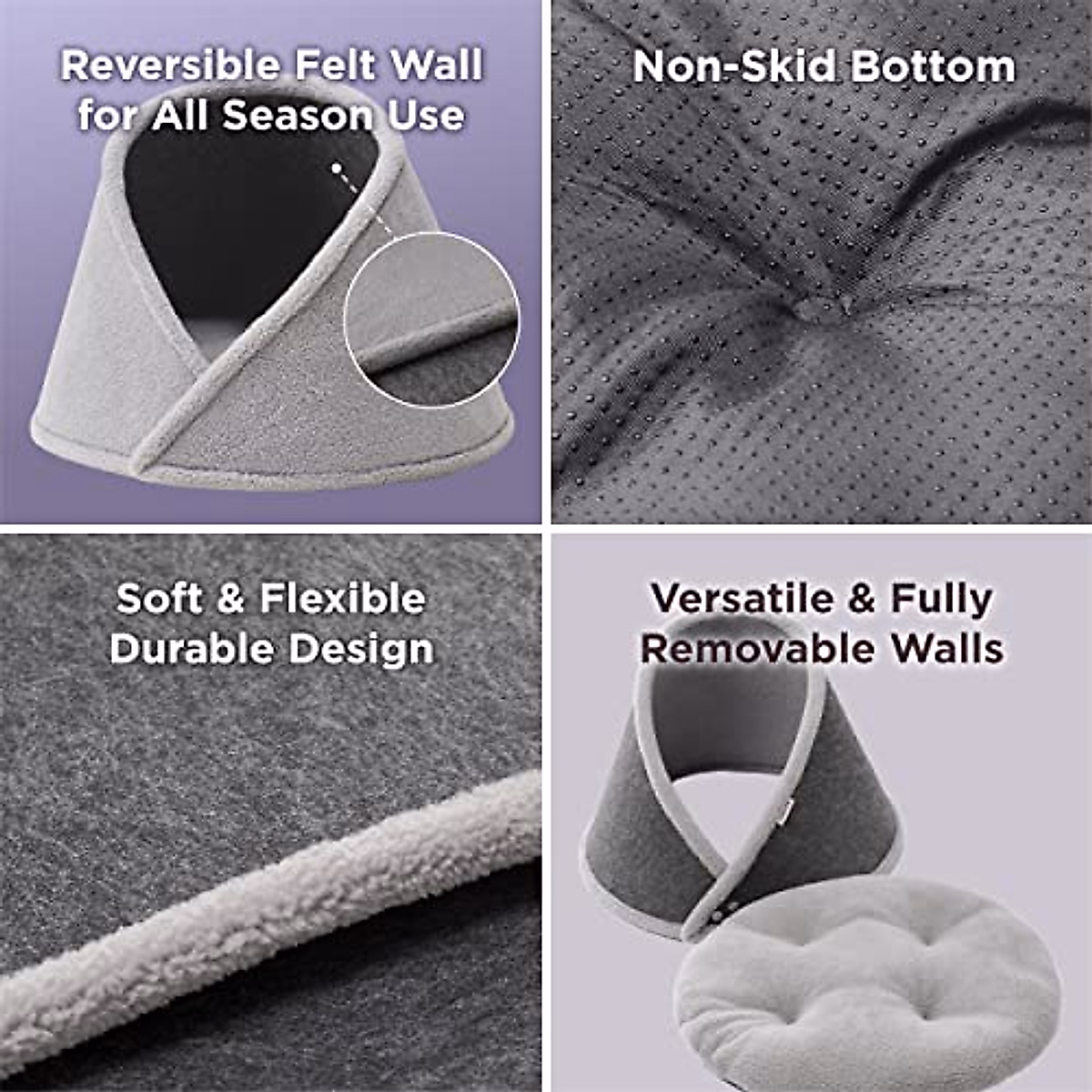 Lesure Cat Cave Bed for Indoor Cats - 20 Inch Felt Cat Bed for Cats and Kittens, Washable Warming Cat House Cat Tent Puppy Beds for Small Dogs, 20x20x15 inches (Grey)