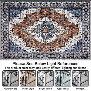 Washable Rug Living Room Rugs: 8x10 Area Rug Large Boho Medallion Distressed Carpets Indoor Soft Floor Anti Slip Carpet for Under Dining Table Bedroom Farmhouse Home Office - Blue/Orange Brown