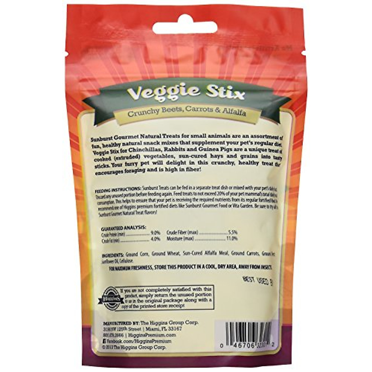 Higgins Sunburst Veggie Stix Gourmet Treats For Guinea Pigs, Rabbits & Chinchillas, 4 Oz