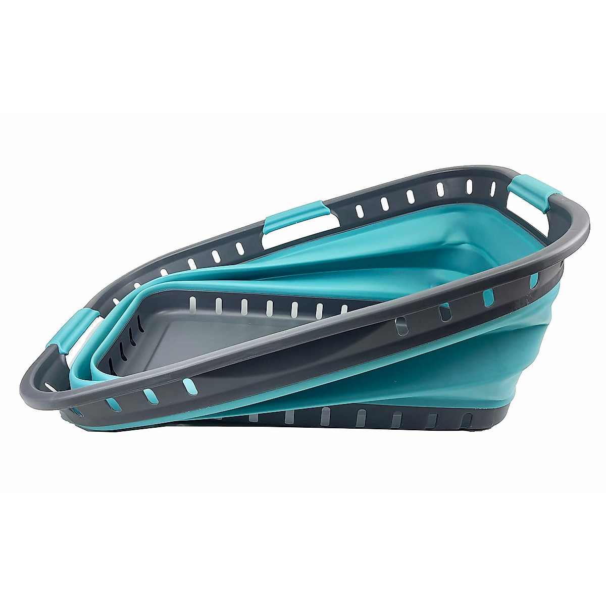 SAMMART 44L (11.6 gallon) Collapsible Plastic Laundry Basket-Foldable Pop Up Storage Container-Portable Washing Tub-Space Saving Hamper, Water Capacity: 35L (9.2 gallon) (Grey/Crystal Blue)