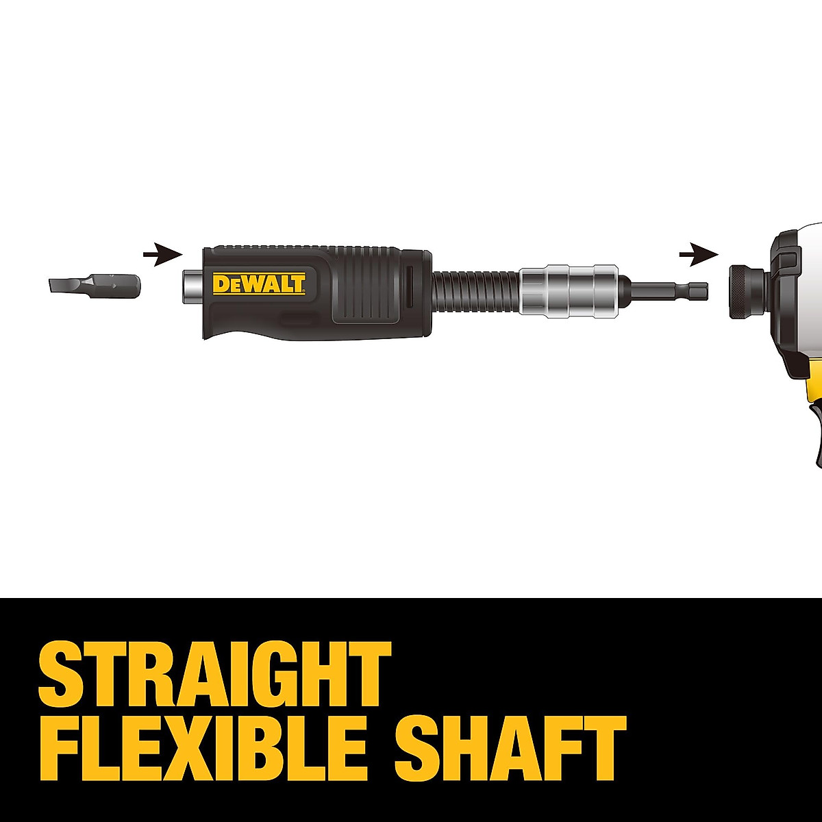DEWALT Right Angle Drill Adaptor, FlexTorq, 4-in-1 System, Compact, Straight Flexible Shaft, 12-Inch (DWAMRASETFT)
