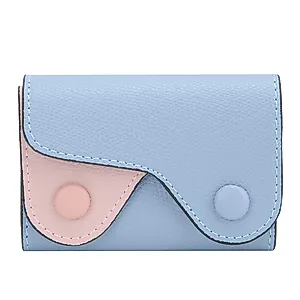 Ymiko Anti-Theft Card Bag Mini Credit Card Holder Portable Wallet Cartoon Cute Pattern PU Leather Change Pocket Purse for Women Men (Light Blue)