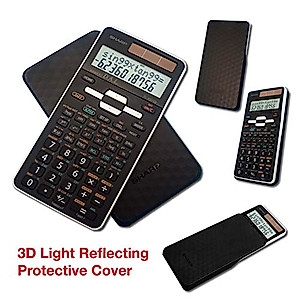 Sharp EL-531TGBBW 12-Digit Scientific/Engineering Calculator with Protective Hard Cover, Battery and Solar Hybrid Powered LCD Display, Great for Students and Professionals, Black,Black and White