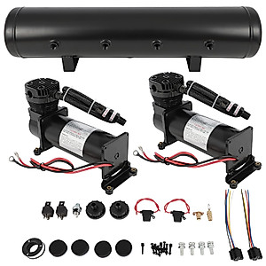 STAYTOP Dual Air Compressors 5 Gallon Air Tank for Air Suspension/Air Ride Bag/Train Horn/Spring, Onboard Air System Kit 200 psi Compressors