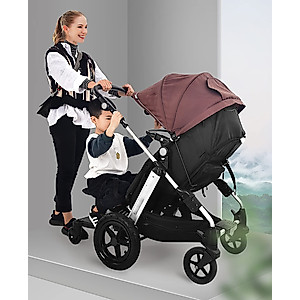 Gdrasuya10 55 x 33 x 36 cm Universal Pram Pedal Adapter, Comfort Wheeled Board Stroller Ride Board with Detachable Seat, Holds Children Up to 25kg