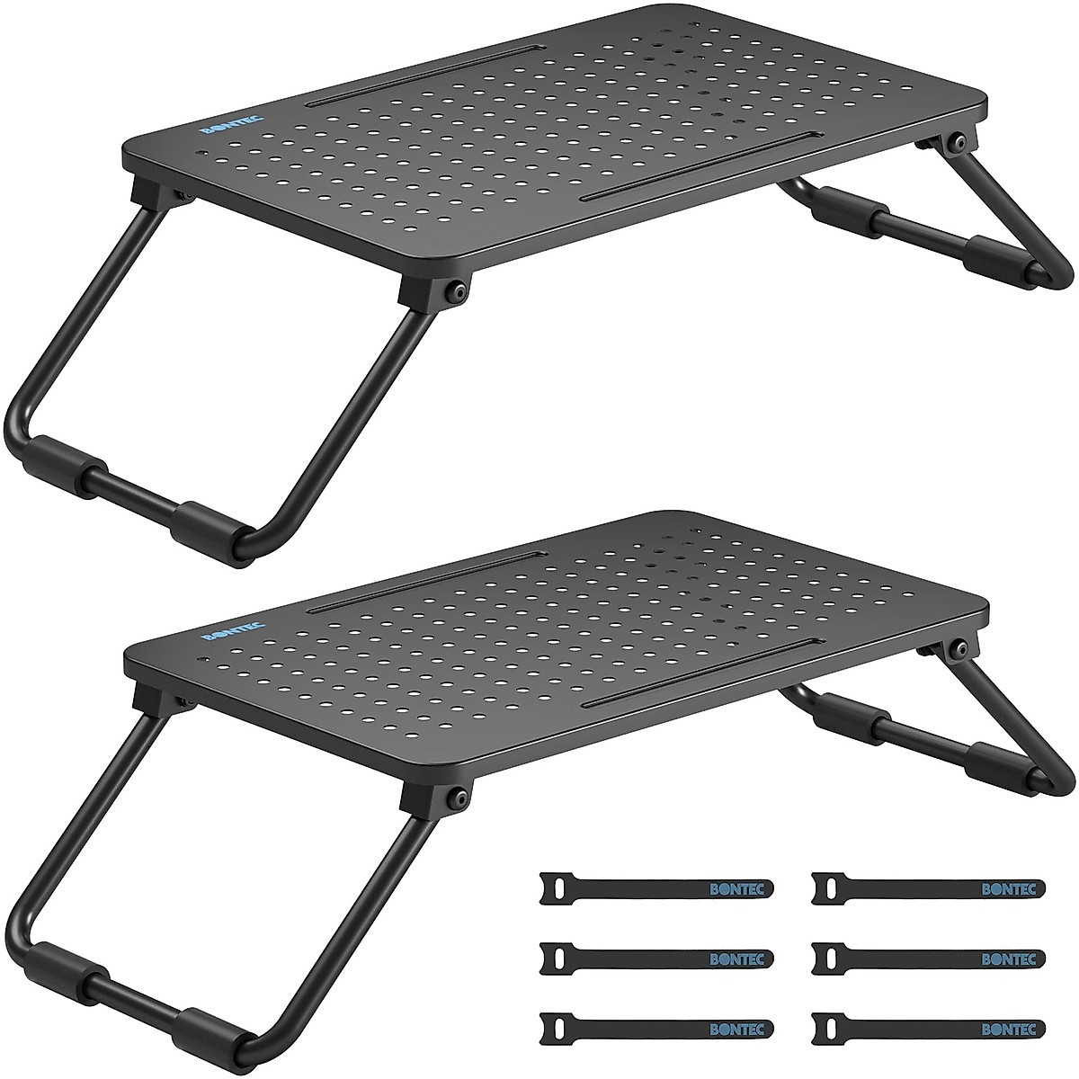BONTEC 2 Pack Monitor Stand Riser, 4.72" High Monitor Stand for Desk, Computer Monitor Riser Stand with Mesh Platform for Laptop, Computer, iMac, PC up to 33LBS/15KG, Cable Ties Included