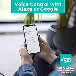 KMC Smart Tap Mini, 4-Outlet Wall Mounted Multiple Smart Plug Adapter, 3 Independently Controlled Wi-Fi Smart Outlets & 1 Always-On Outlet, No Hub Required, Alexa & Google Home Compatible
