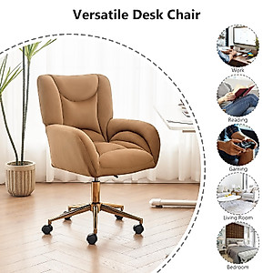 Hommoo Desk Chair with Wheels and Arms Velvet Comfortable Desk Chair for Home Office Height Adjustable Vanity Chair Modern Task Chair Computer Desk Chair Coffee
