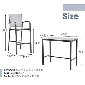 OC Orange-Casual 5-Piece Patio Bar Set, All-Weather Aluminum Textile Fabric Outdoor High Top Dining Table and Chairs, 4 Metal Bar Height Stools with Glass Top Bar Table, for Porch, Garden, Dark Grey