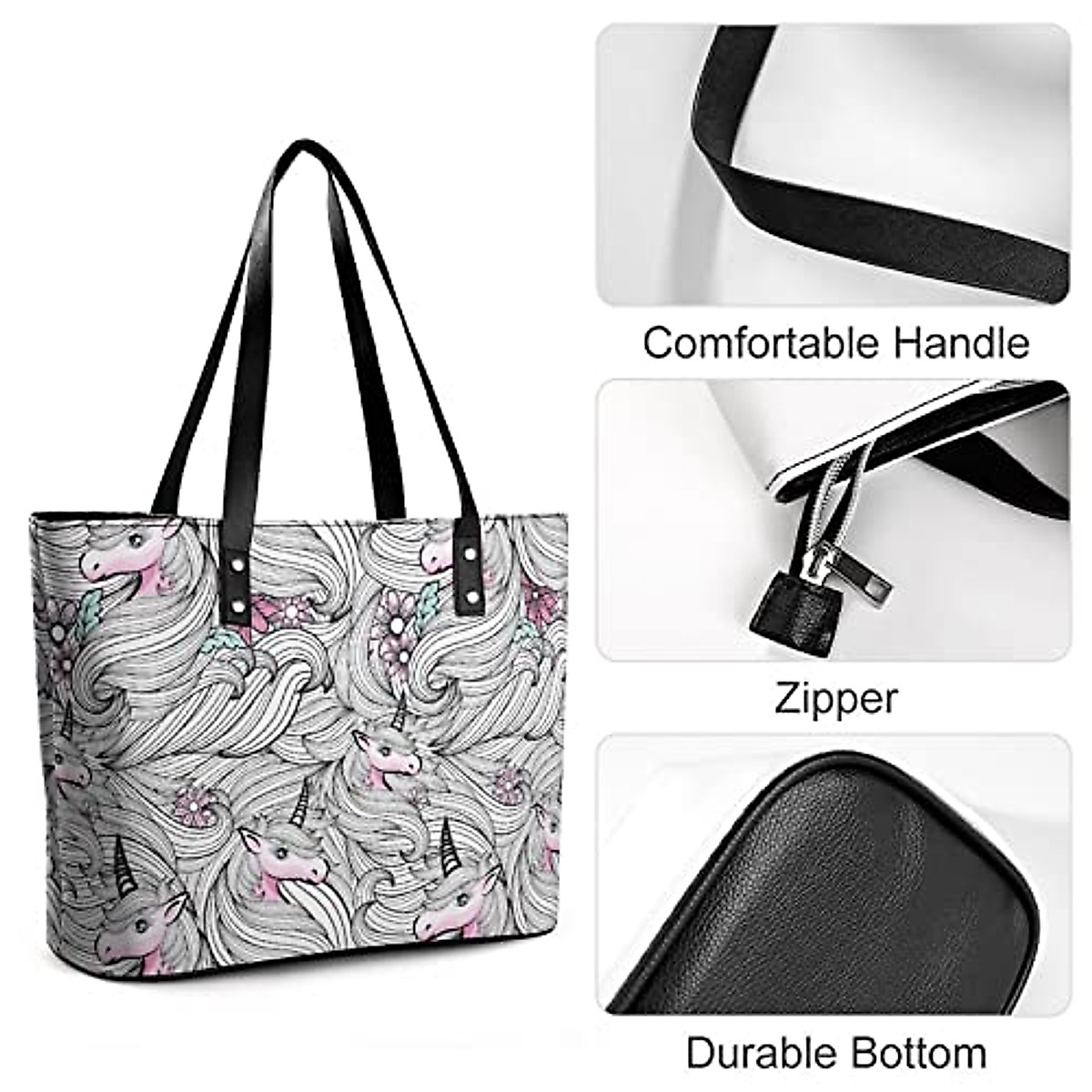 Womens Handbag Unicorn Pattern Leather Tote Bag Top Handle Satchel Bags For Lady