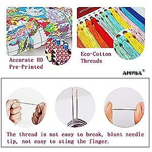 Amiiba Stamped Cross Stitch Kits, Snow Animal Wolf Branch Wood DIY 11CT 10.6x15.3 inch (Wolf)