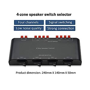 A ADWITS 4-Channel Speaker Switcher Selector Box with Terminal Claps 200W RMS Max 100W Switchable, Black