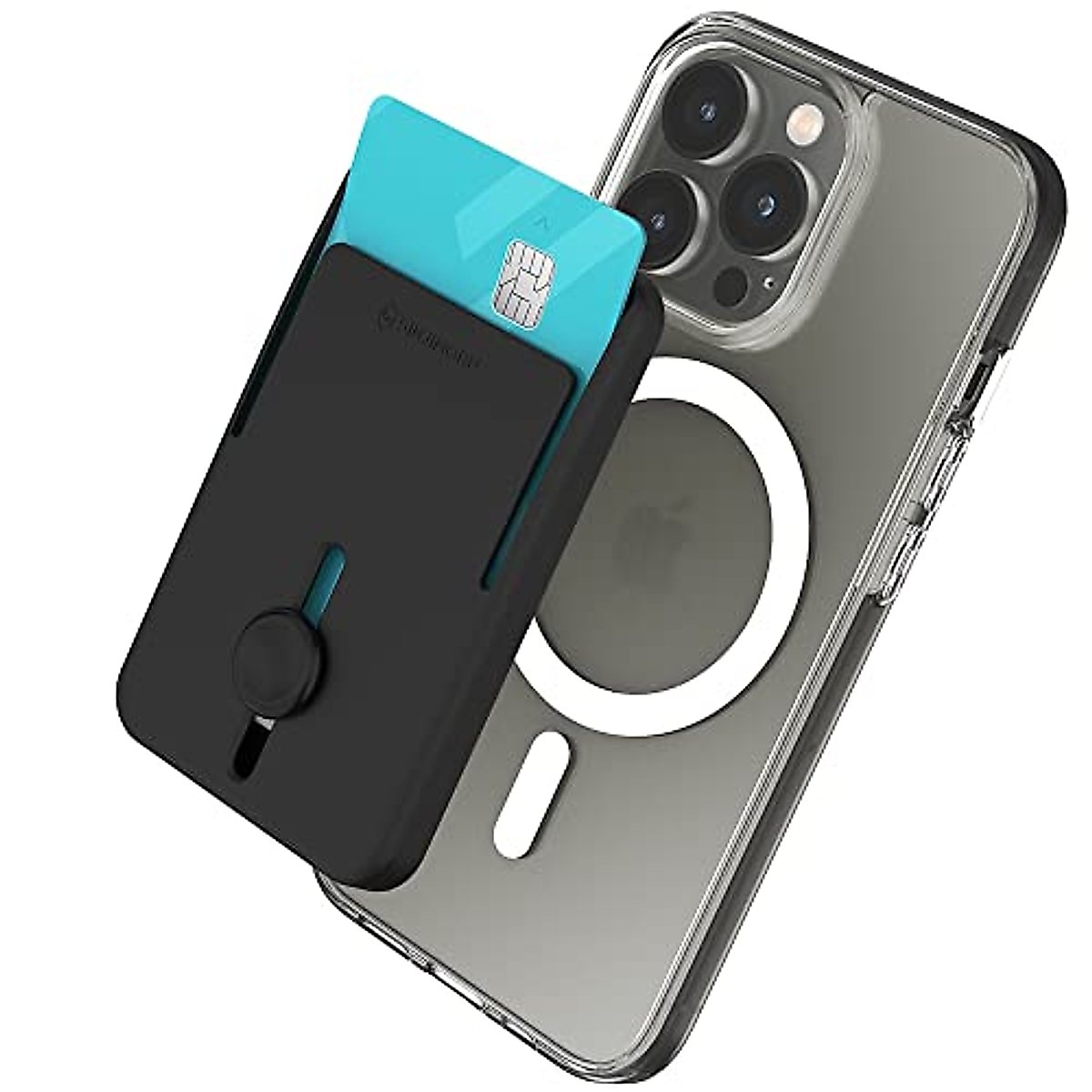 Sinjimoru Pop Up Phone Wallet for MagSafe, Magnetic Phone Credit Card Holder for Back of Cell Phone Case with Quick Access for iPhone 12 13 14 Series. M-Button Wallet Black
