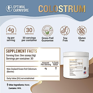 Grass Fed Colostrum Powder, Unflavored Bovine Colostrum for Humans, Colostrum Supplement Powder for Gut Health, Immune Support & Muscle Recovery, 120 grams, Colostrum Powder Grass Fed
