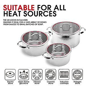 DSP 8 in 1 Premium Stainless Steel Stockpot Sets 3 5 10 Quart with Lids - Versatile Induction & Multi-Stove Compatible Large Cooking Pot, Ideal for Soup, Gumbo & Stew, Durable, Dishwasher Safe