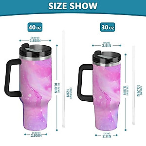 Yasala Car Tumbler with Handle Fantasy Marble Art Pinks Purples Travel Mug Coffee Cup Insulated Beverage Container Mega Cup for Hot Cold Drinking Thermos Water Bottle Cupholder Friendly 40 oz