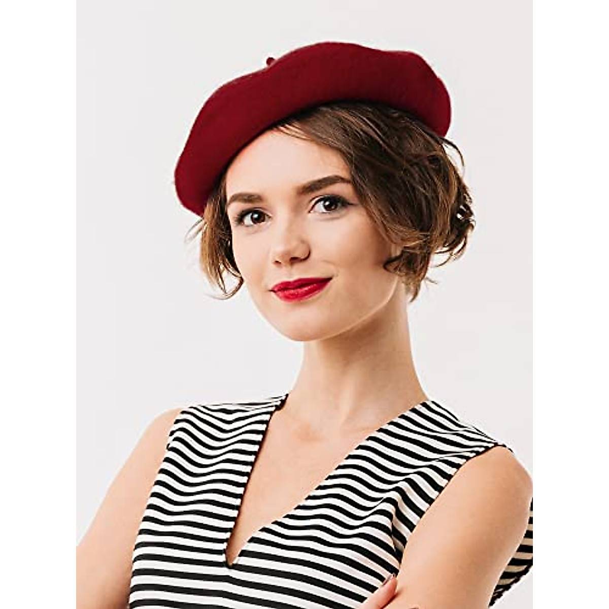 3 Pieces Beret Hat French Style Beanie Cap Solid Color Winter Hat for Women and Girls Casual Use (Navy, White, Burgundy)