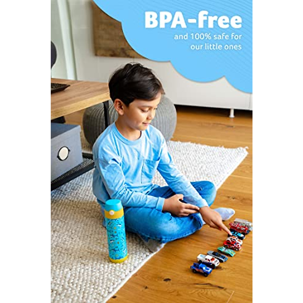 JARLSON kids water bottle with straw - CHARLI - insulated stainless steel water bottle - thermos - girls/boys (Shark 'Mosaic', 18 oz)