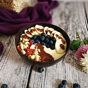 Motith Coconut Bowls - Wooden Spoon Sets Of 2 For Reusable Salad Smoothie Bowls Healthy Choice Coco Shell Buddha Bowls Eco-friendly Acai Bowls Natural Organic Handmade Polished Vegan Gifts