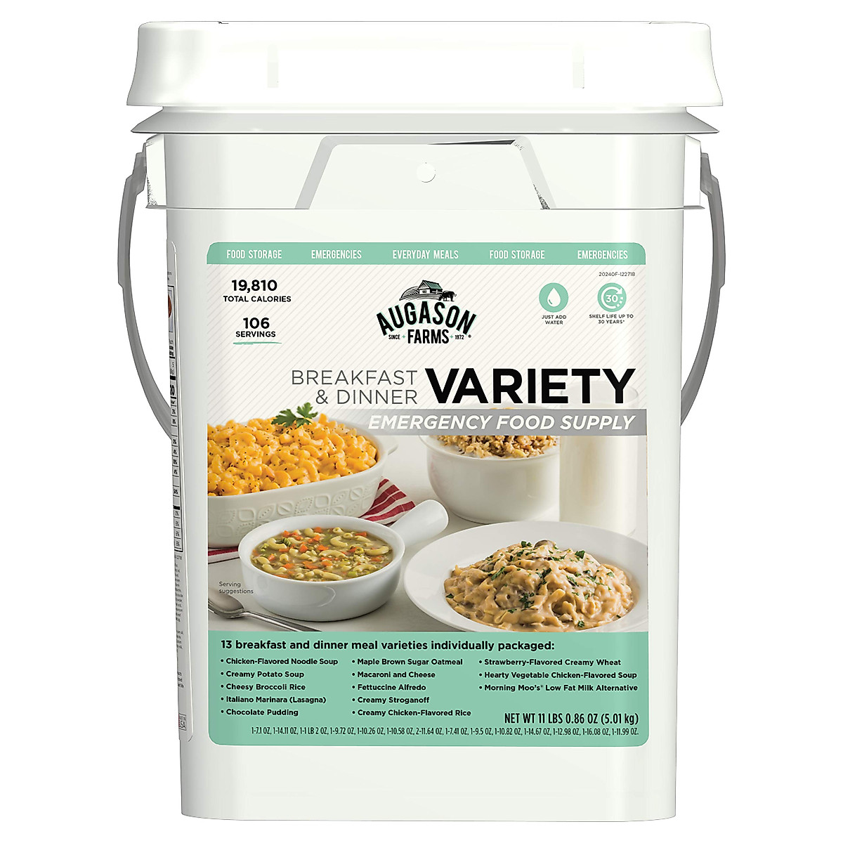 Augason Farms Breakfast and Dinner Variety Pail Emergency Food Supply Everyday Meals 4 Gallon Pail & Butter Powder 2 lbs 4 oz No. 10 Can