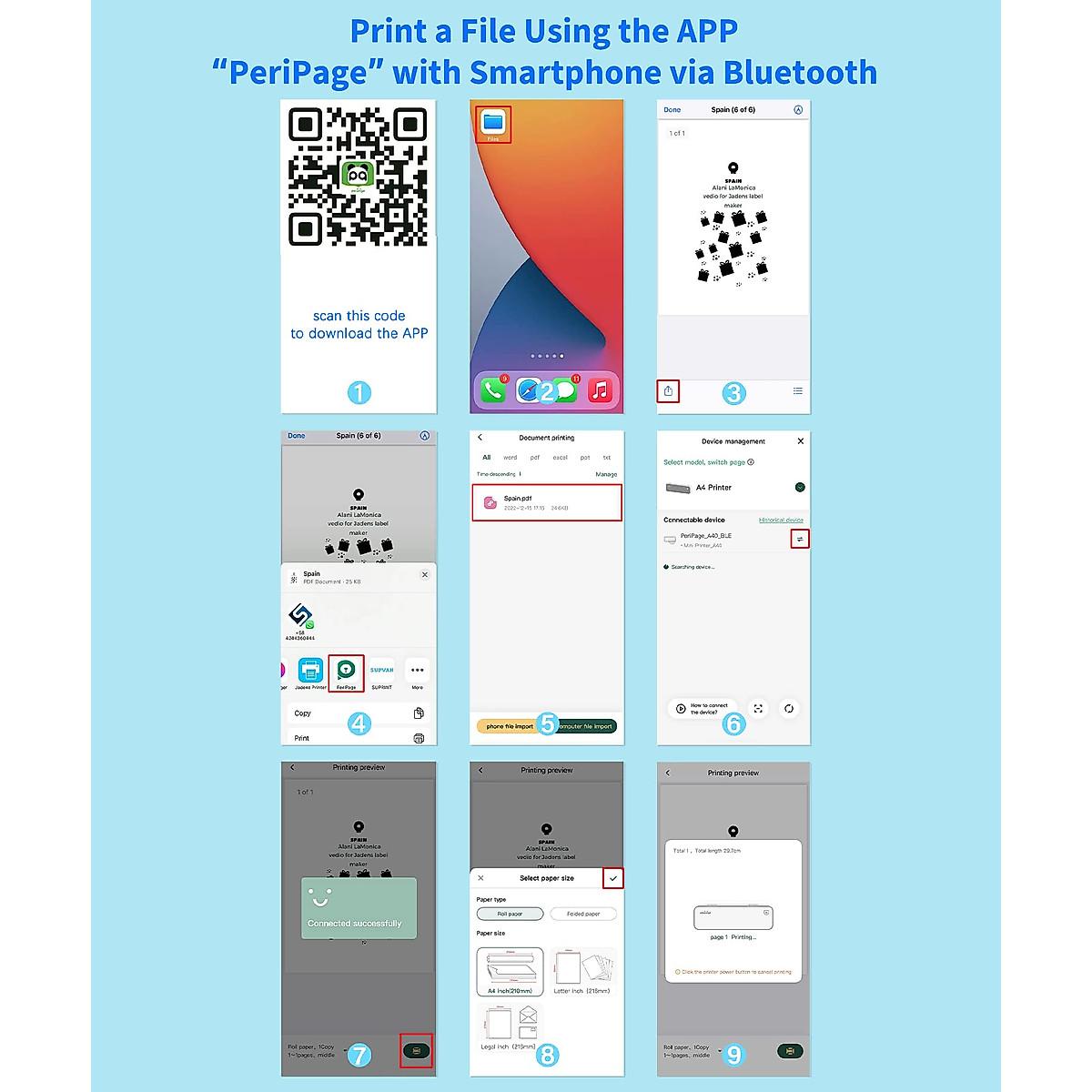 JADENS Wireless Portable Printer - Supports 8.26"x11.69" US Letter, Inkless Mobile Printer Compatible with iOS, Android & Laptop, Portable Printers Wireless for Travel, Mobile Office, School, Home