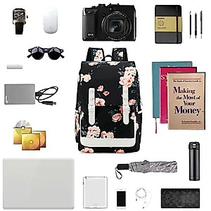 LEDAOU School Backpack for Teen Girls Laptop Backpacks 15.6 inch Floral Daypack Women Bookbag School Bag for College Travel (Floral Black)