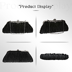 JAMBHALA Women Pleated Clutch Bag with Adjustable Chain Handbag Dumpling Pouch for Wedding, Bridal, Prom, Party (black)