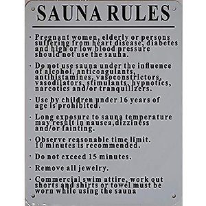 BUILDINGSIGNS.COM Sauna Rules Sign (White, Rust Free Aluminium 8.5x11)