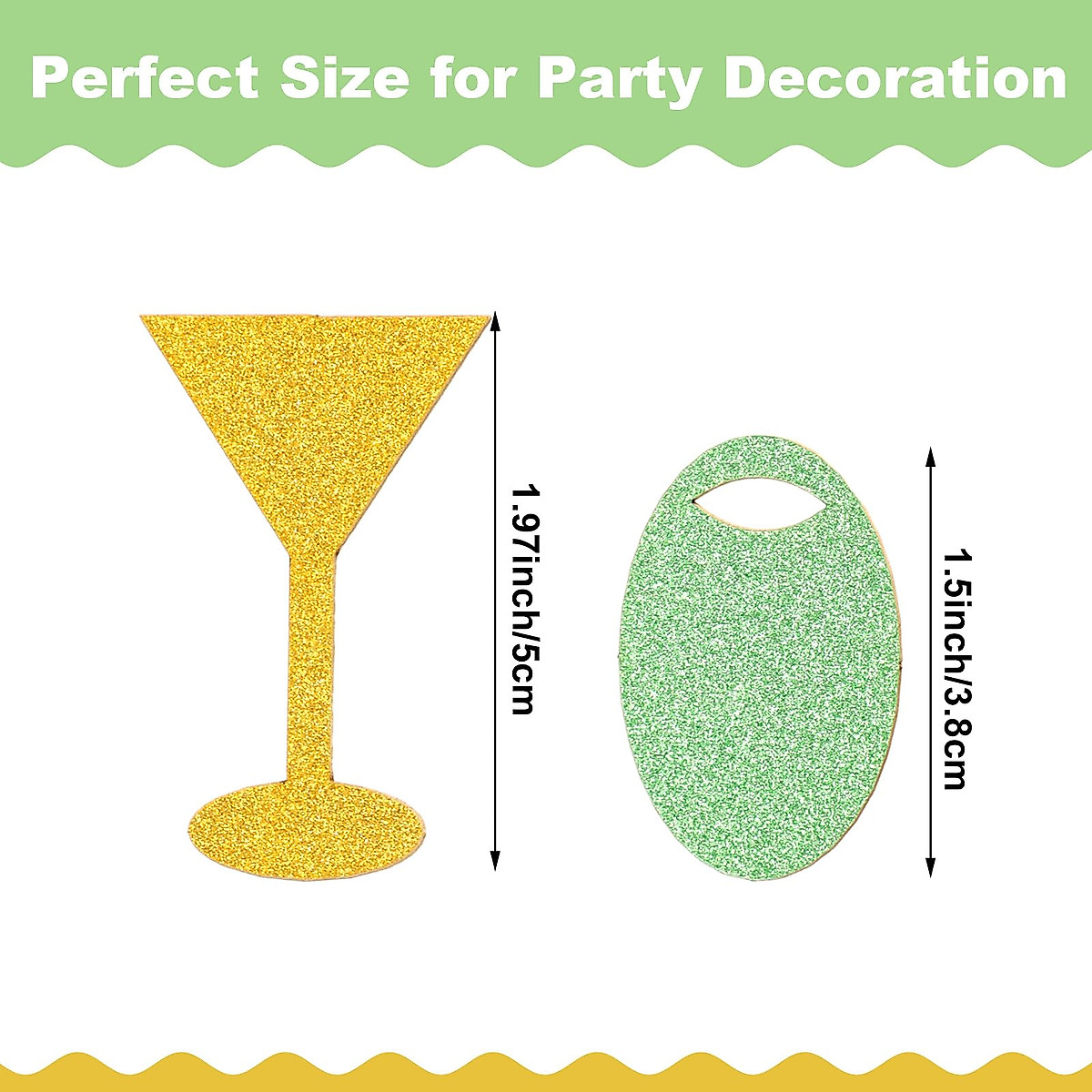 Hoolerry 330 Pcs Martini Cocktail Bachelorette Confetti Martini Birthday Confetti Martini Decorations for Party Craft Supplies Bridal Shower Table Decor, Green Round, Gold Wine Glass