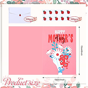 TaoBary 100 Pcs Happy Mother's Day Cards Assorted Blank Mother's Day Greeting Cards Notecards Bulk Floral Small Note Card with Envelopes and Stickers for Mom Present Birthday, 4 x 6 Inch, 10 Designs