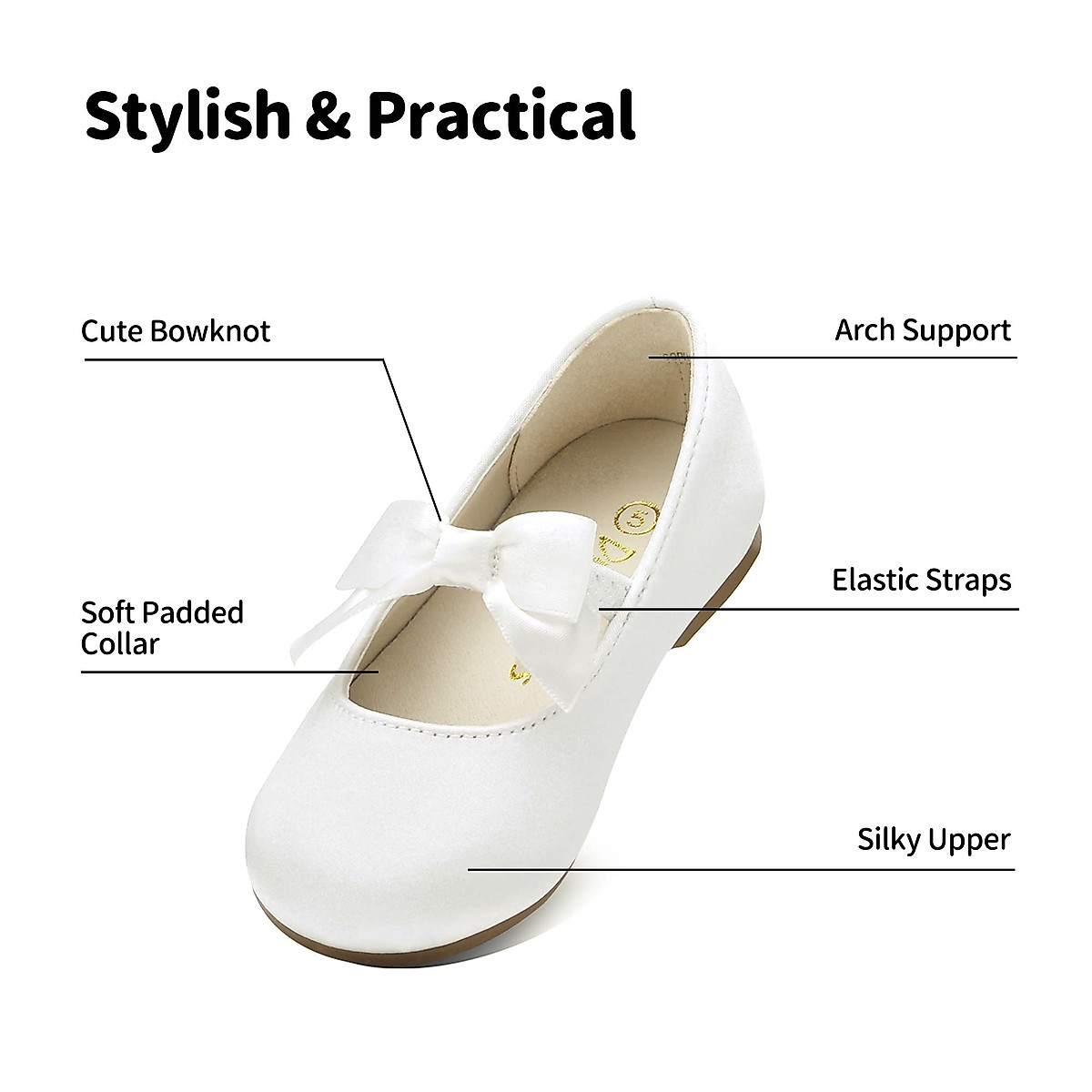 DREAM PAIRS Girls Dress Shoes Mary Jane Flower Girl Bow Ballet Flats for Wedding Party Toddler/Little Kid,Size 2 Little Kid,White,SOPHIA-22