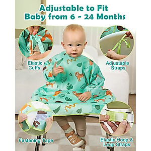 Lictin Coverall Baby Feeding Bibs - 2-Pack Long Sleeve Baby Bibs for Eating, Adjustable Weaning Bibs, Waterproof Bib Attaches and Fully Cover to Baby Highchair and Table