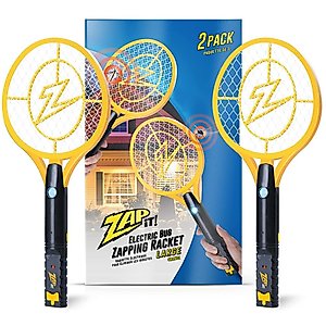 ZAP iT! Electric Fly Swatter Racket, Mosquito & Fly Zapper Racket - High Duty 4,000 Volt Electric Handheld Bug Zapper Racket - Fly Killer USB Rechargeable Indoor Safe - 2 Pack (Large, Yellow)