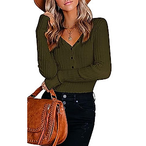 PRETTYGARDEN V Neck Sweater Women - Long Sleeve Sexy Knit Pullover Sweaters (Green, Large)