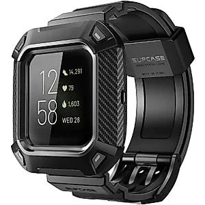 SUPCASE Unicorn Beetle Pro Watch Bands for Fitbit Versa 2, Protective Replacement Wristband Case Band for Fitbit Versa 2 (Black)