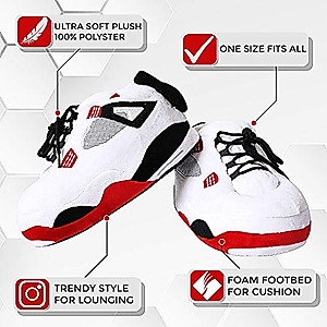 SoleSlip Sneaker Slippers Comfy and Trendy for Men, Pure Polyester| Fluffy Slippers with Standard Shoes Size that Fits All (White & Red)