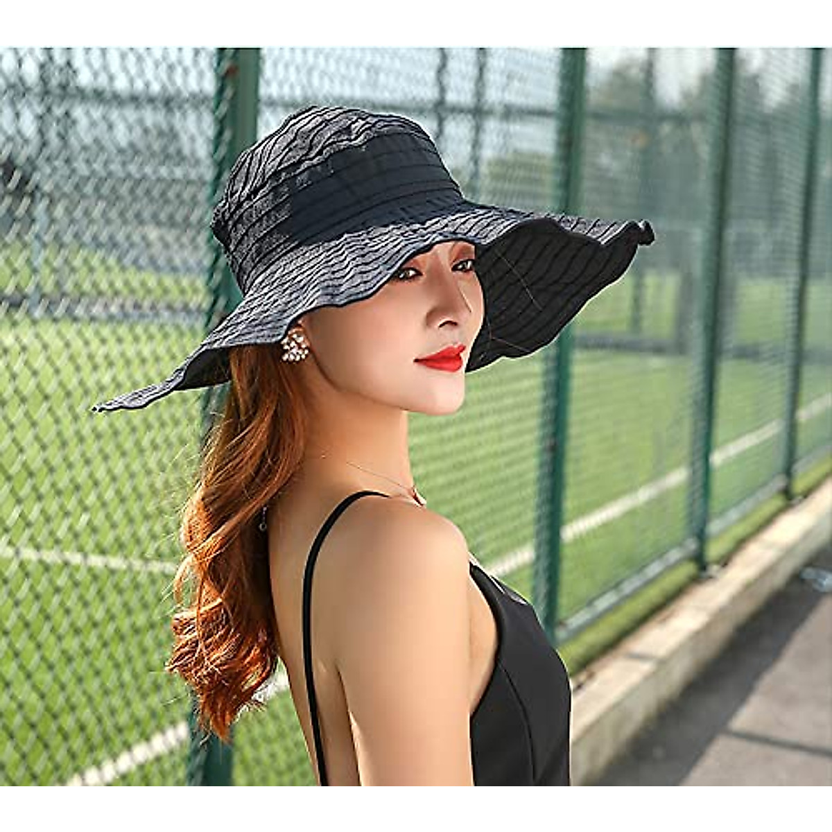 Floppy Sun Hat with Ponytail Hole for Women, Packable Shapable Sun Beach Visor Hats for Women Travel Black