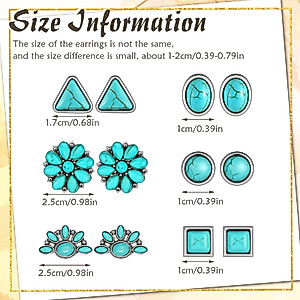 BBTO 6 Pairs Turquoise Stud Earrings Small Geometric Oval Round Flower Earrings Gemstone Cut Shape Square Studs Turquoise Jewelry (Classic Style)