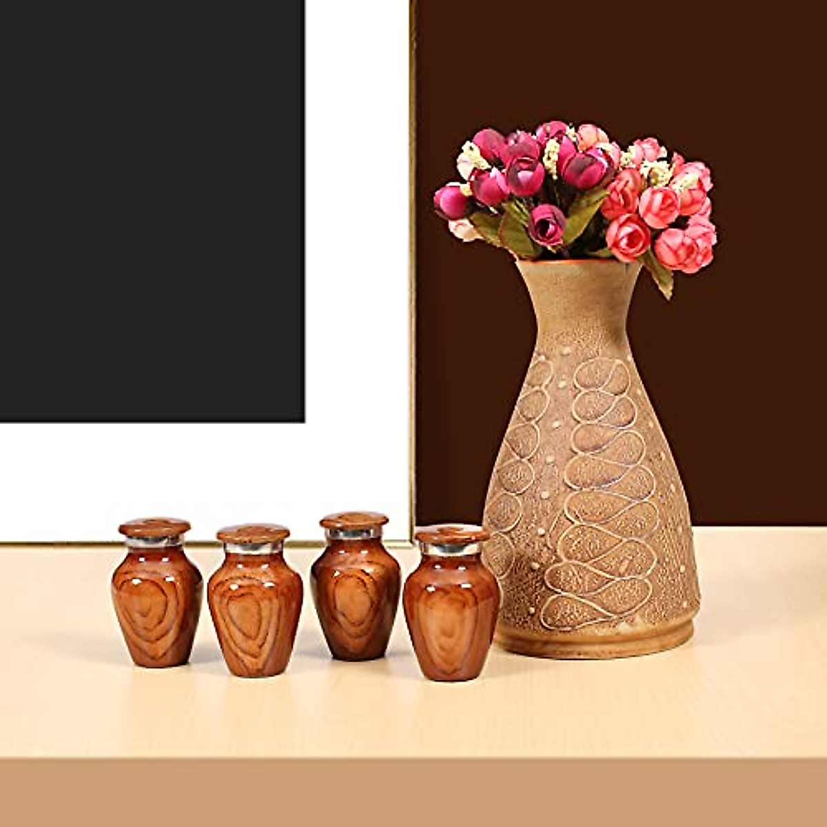 Mini Urn for Human Ashes Set of 4 - A Beautiful and Humble Urn for Your Loved Ones Remains. This Lovely - Urn Will Bring You Comfort Each Time You See It Size 2.8x1.7 inch- Natural Wood