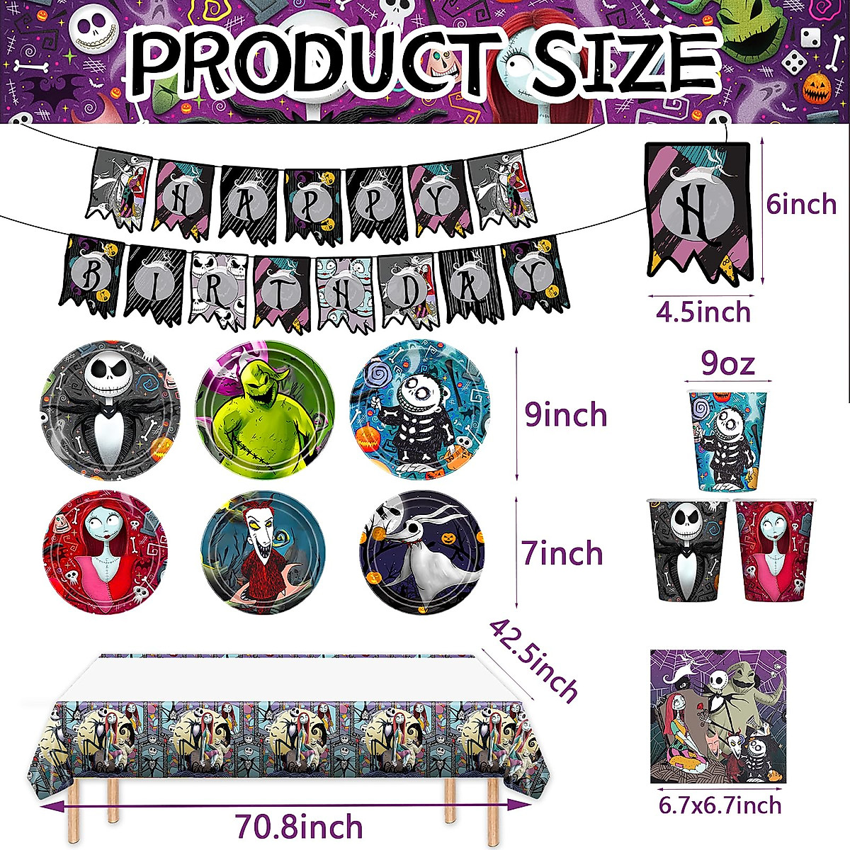 Nightmare Party Supplies 123Pcs Nightmare Tableware Included Banner,Cups,Plates,Napkins,Tablecloth for Nightmare Halloween Party Decoration Supplies
