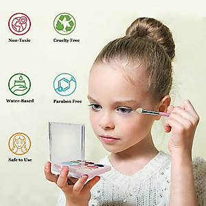 16Pcs Makeup Set for Girls with Suitcase, Eyeshadow Palette, Fruity Flavors Lip Glosses, Brushes, Stickers and Glitters in Realistic Suitcase Toy for Kids Makeup Ages 5+, Non Toxic & Kids Friendly