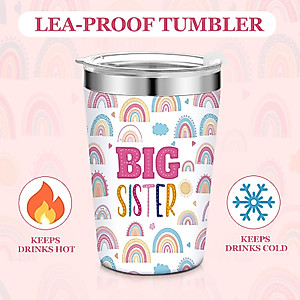 Shinylin 3 Pcs Big Sister Gift for Girls 12 oz Pink Big Sister Cup Stainless Steel Mug Vacuum Insulated Tumbler with Leak Proof Lid and Straw Big Sister Canvas Tote Bag and Bracelet for Little Girls