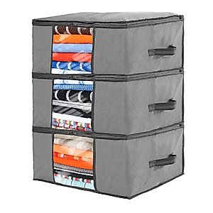 Gbdilo Foldable Storage Bag Organizers, Large Clear Window & Carry Handles, Great for Clothes, Blankets, Closets, Bedrooms, and More 3-Pack