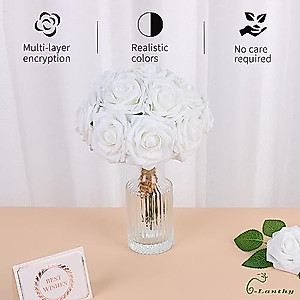 G-Lanthy Artificial Flowers, White Roses 30 Pcs Real Looking Fake Roses Artificial Foam Roses Decoration DIY for Wedding,Arrangements Party Home Decorations