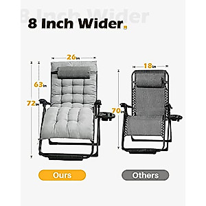 Ezcheer Oversized Zero Gravity Recliner with Cushion, Support 400lbs Outdoor Lawn Patio Lounge Chair, Folding Beach Camping Chair with Cup Holder