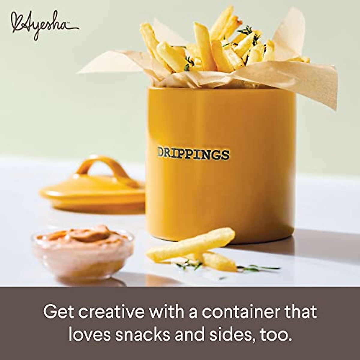 Ayesha Curry Kitchenware Ceramics Bacon Grease Jar/Container, 21 Ounce, Mustard