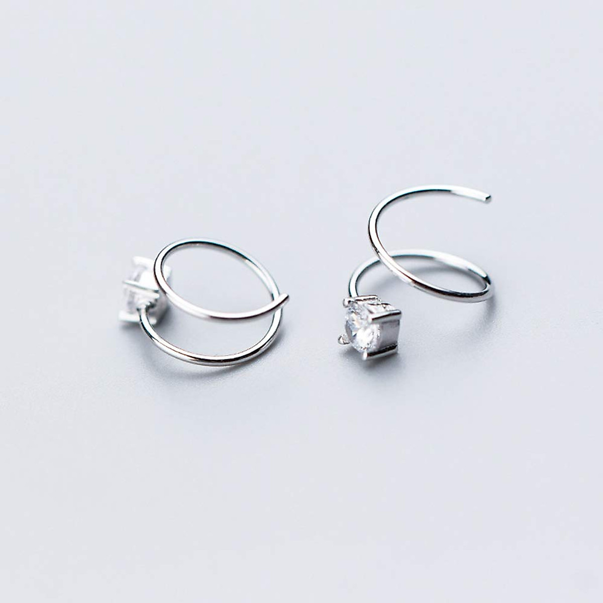 Cubic Zirconia Cuff Small Hoop Earrings Sterling Silver Dainty Crystal Cartilage Twist Crawler Wrap Huggie Earring Ear Piercing Hypoallergenic Sensitive Ears