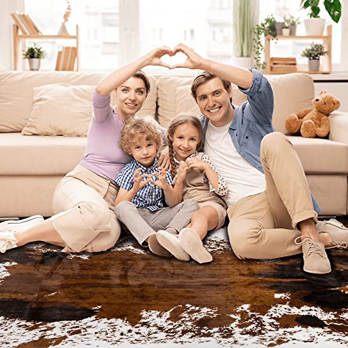 CONBEN Oversized Faux Cowhide Rug (6.3ft x 8.3ft) - Non-Slip Backing, Cow Print Decor - Farmhouse, Western Floor Rugs for Living Room, Bedroom, Dining Area or Office