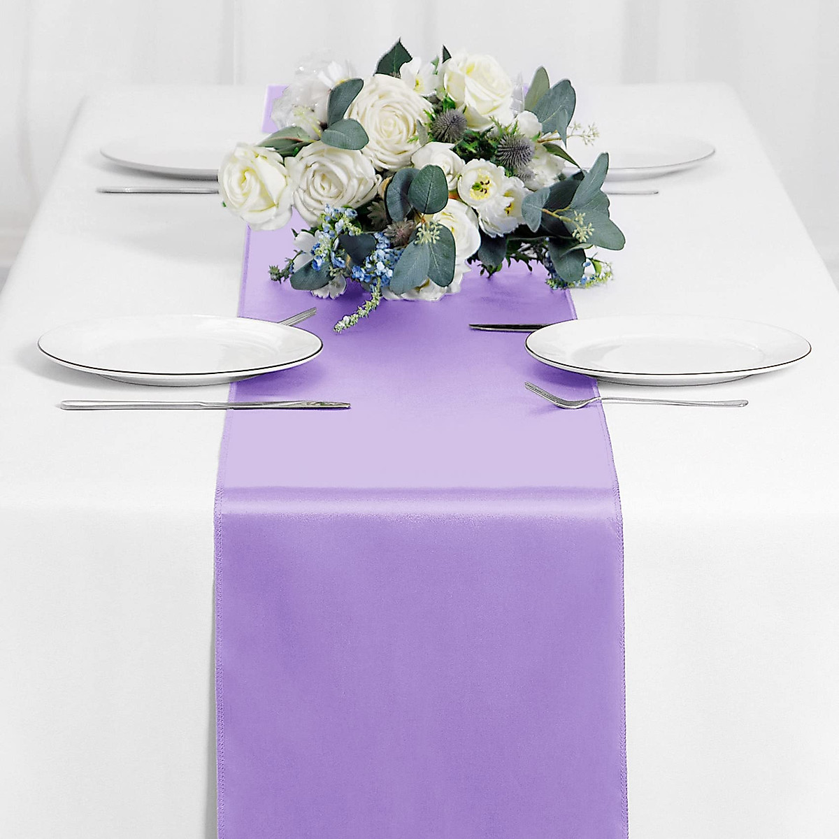 BEDDEB 12-Pack Lavender Satin Table Runner 12 x 108 Inch Long Table Runner for Wedding, Lavender Birthday Party Decorations, Premium Table Runners for Banquets, Graduations, Engagements