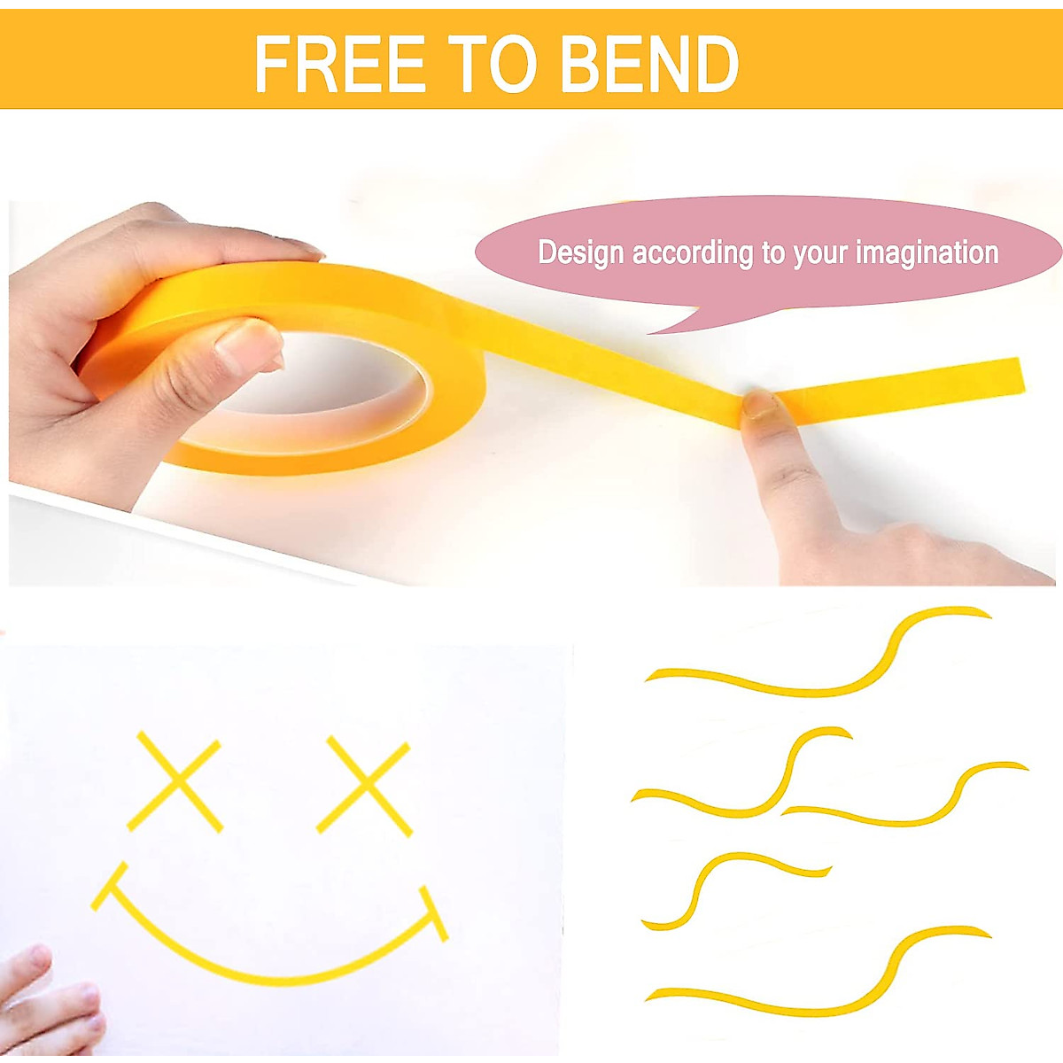 6 Rolls Fine Line Tape, Automotive Yellow Painters Tape 1/16, 1/12, 1/8, 1/4, 1/2 and 3/4 Inch x 52 Yard, Fineline Masking Tape for Car Vehicles Auto Paint Art